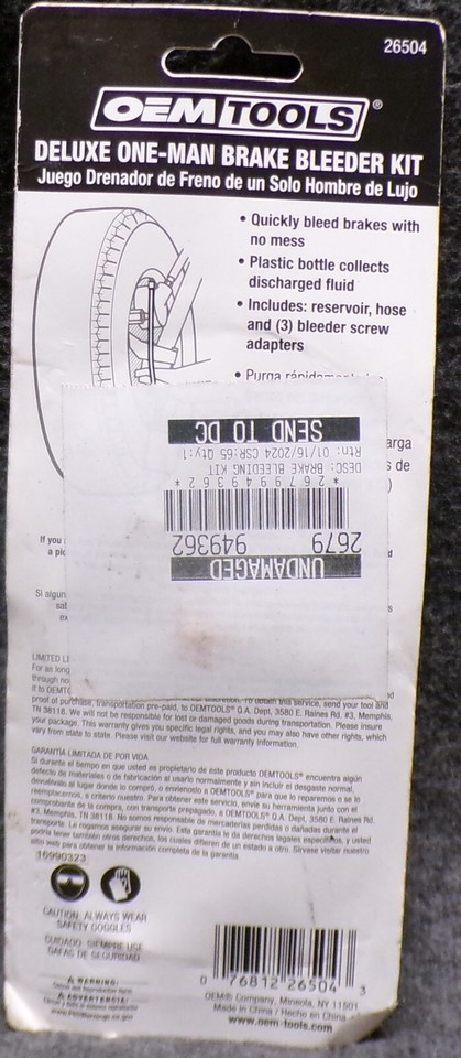 OEM Tools Deluxe One-Man Brake Bleeder Kit 26504 | eBay