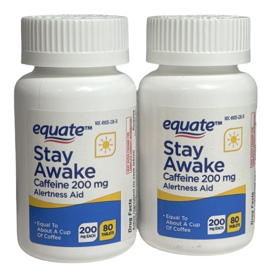 2x EQUATE Stay Awake Caffeine Alertness Aid - 80 Tablets 681131928410 ...