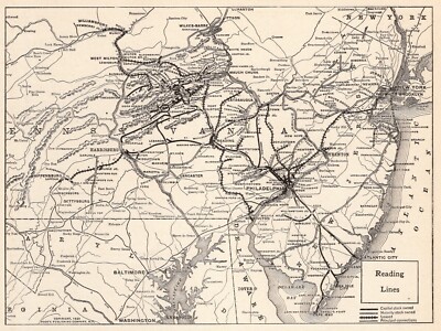 1923 Antique Reading Railroad Map Vintage Reading Lines Railway Map 602 ...