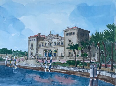 Miami, FL ViZCAYA / 9" x 12" / original watercolor / matted /Mimi Davis ...