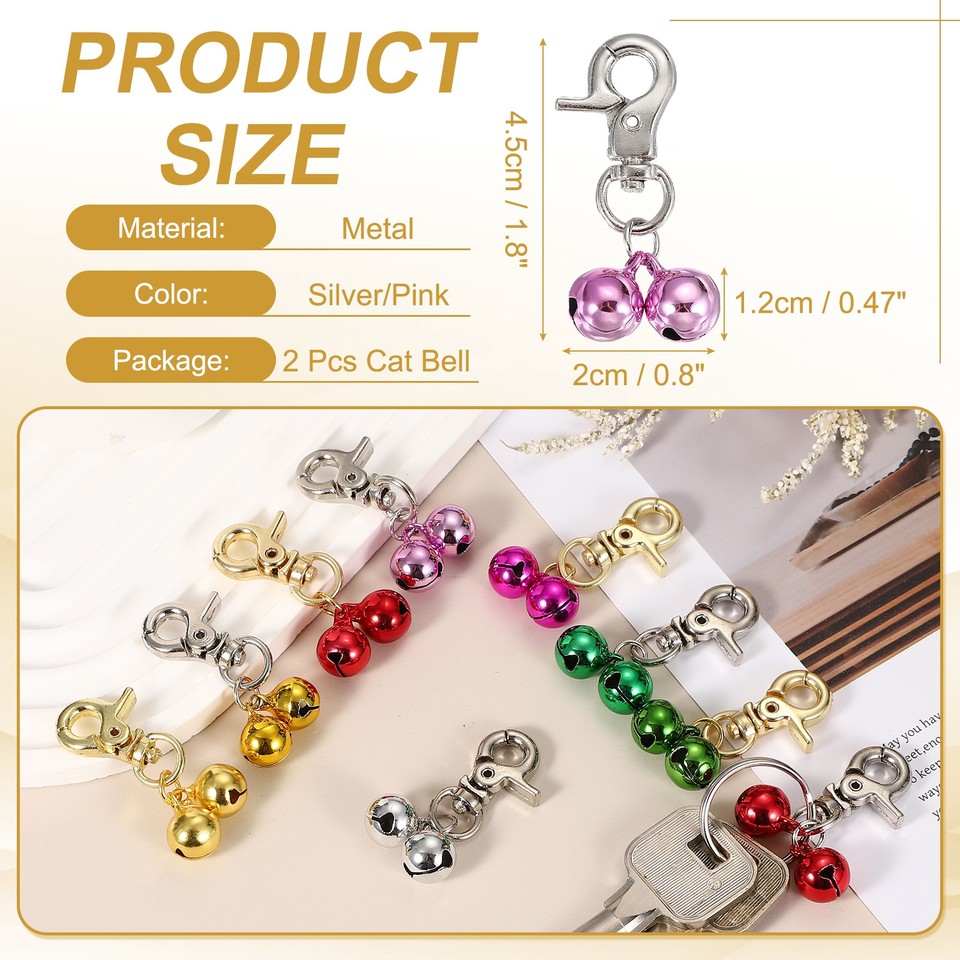 2Pcs Cat Bell, Small Pet Collar Bells for Backpack, Silver/Pink | eBay