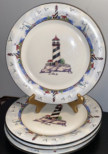 Set of 4 Coastal Lighthouse Nautical Dinner Plates 10.5" Totally Today ...