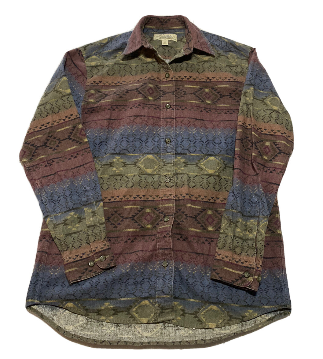 Vintage Cabelas Aztec Print Flannel Shirt Womens S Lo… - Gem