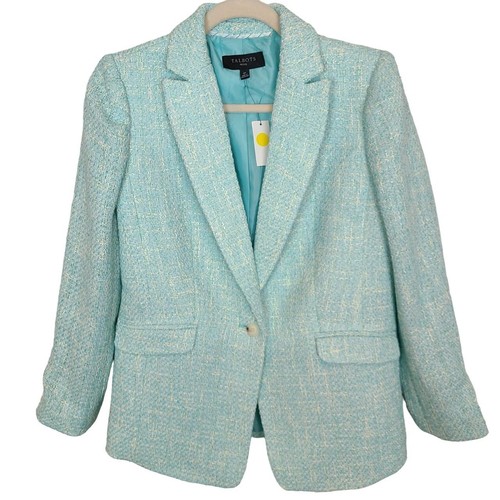 Talbots Womens 4P Blue Woven Long Sleeves One-Button Lined Blazer ...