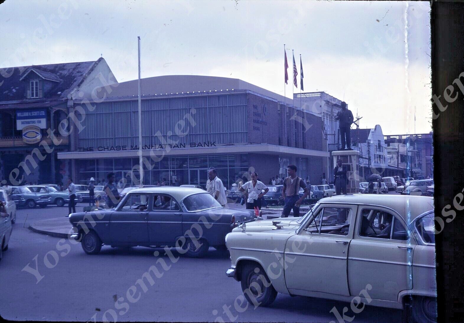 sl45 Original Slide 1966 street scene cars Chase Bank 444a | eBay