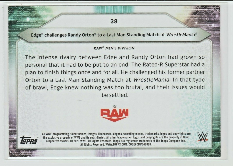 Edge Challenges Randy Orton To A... 2021 Topps WWE #38 Orange Parallel ...