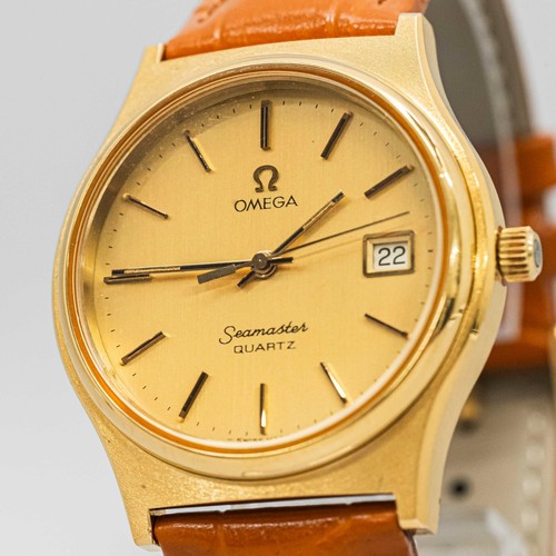 **MINT** Vintage OMEGA Seamaster Cal.1342 Quartz Push Crown Gold Dial ...