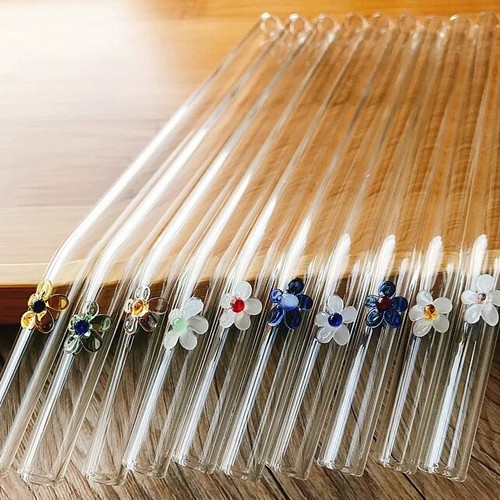 5PCs Glass Pyrex Drinking Straws Pack Bent Straight Reusable Eco ...