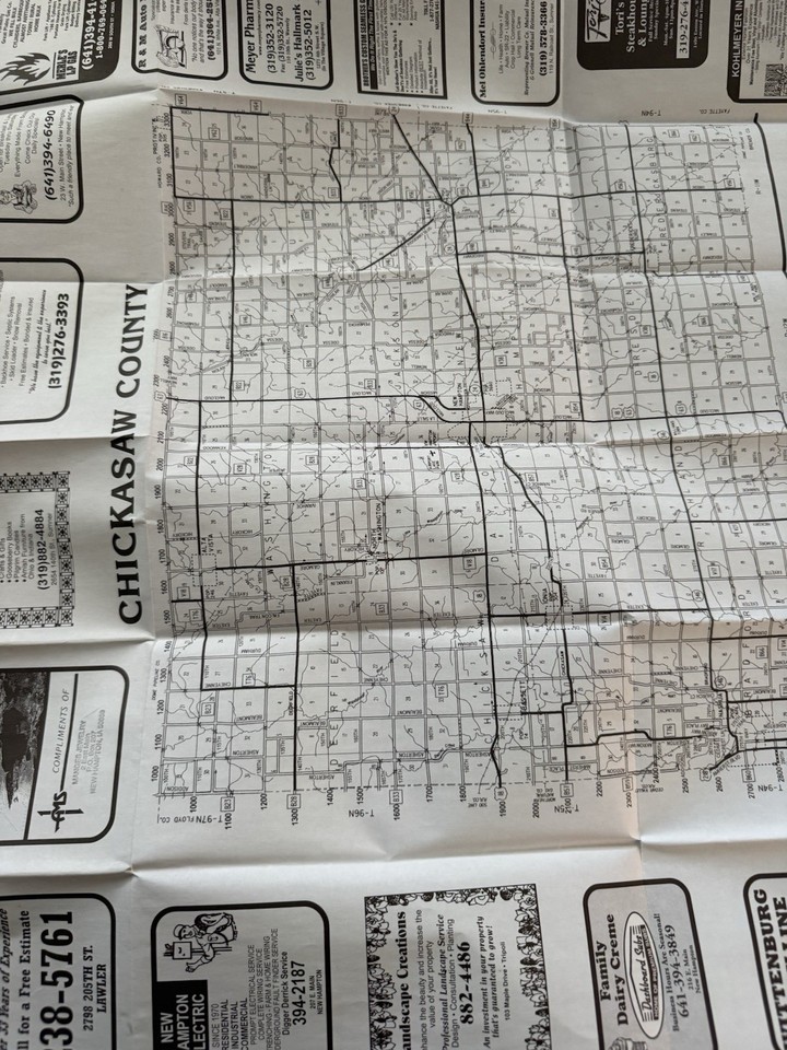 Vintage Chickasaw & Bremer Counties Iowa Fold Out County Plat Map Local ...