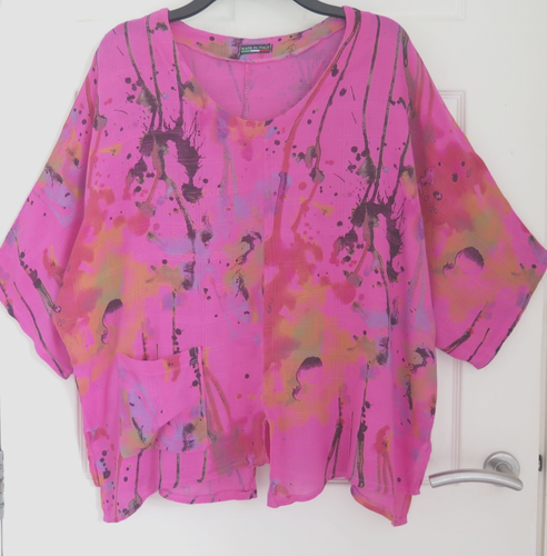 WOMEN'S MADE IN ITALY PINK PAINT SPLASH LAGENLOOK TUNIC TOP approx size ...