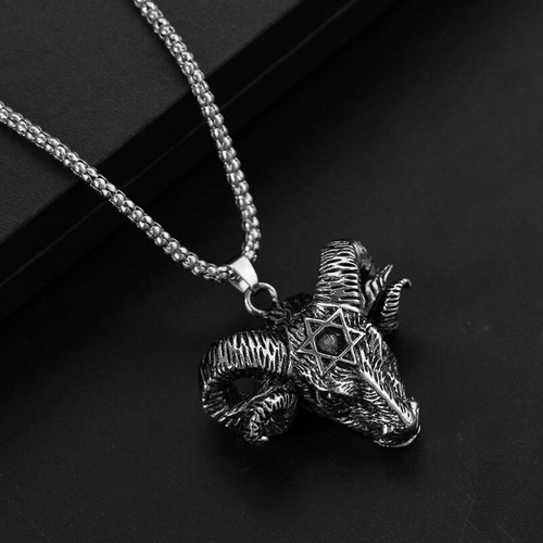 Men Satanic Hexagram Goat Pendant Baphomet Necklace Stainless Steel ...