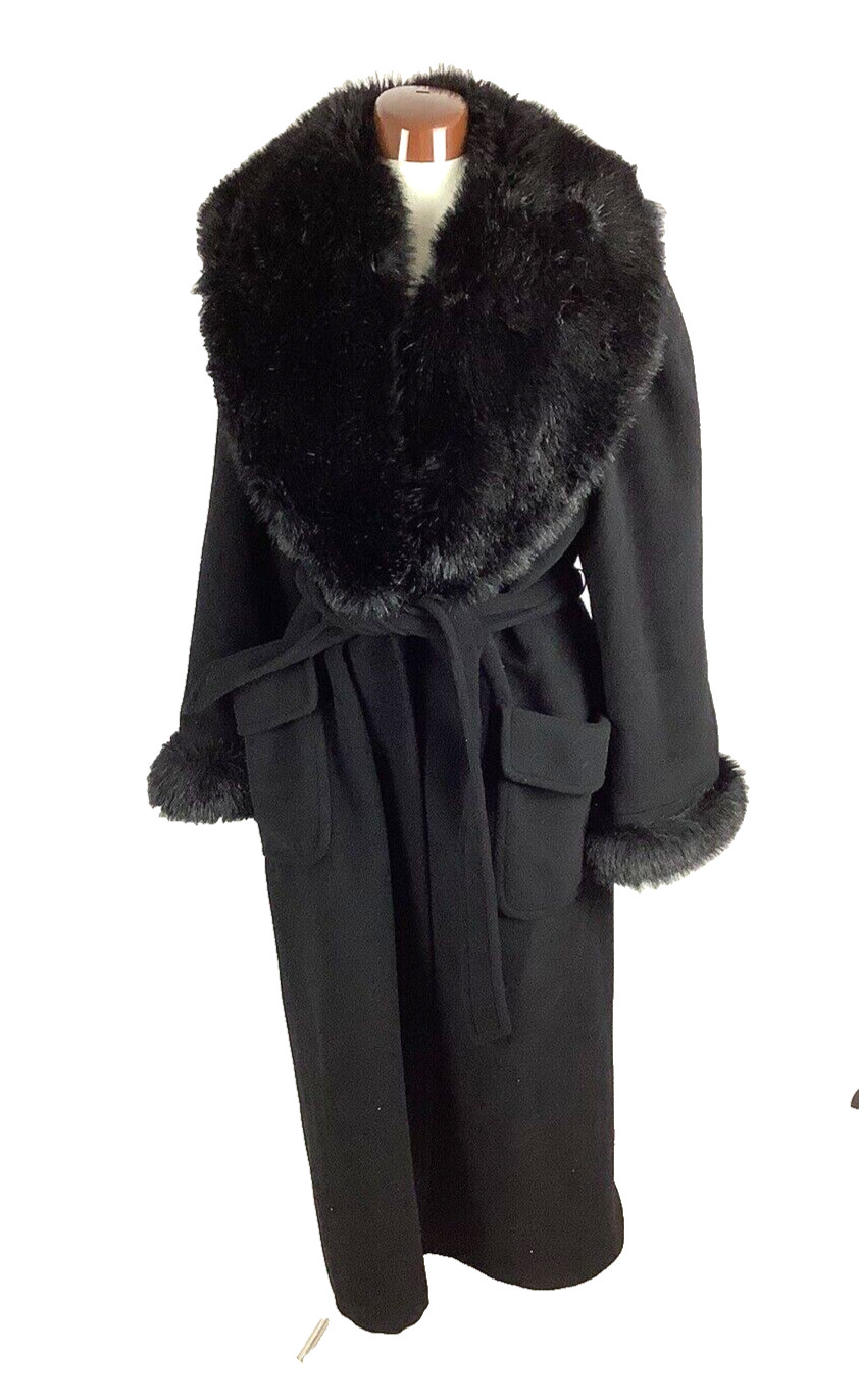 Afghan Coat Black Y2K Vintage Faux Fur Lined Long Coa… - Gem