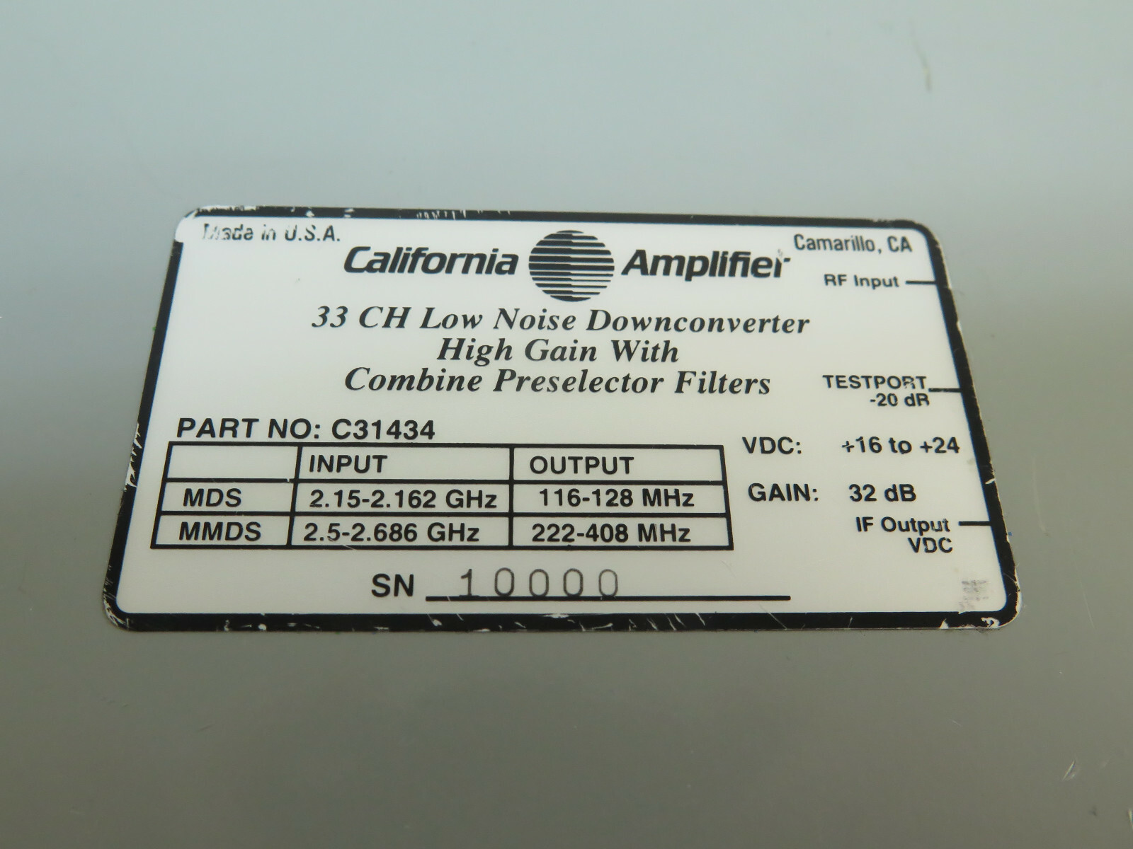 California Amplifier C31434 - 33 Ch. Low Noise Downconverter High Gain ...