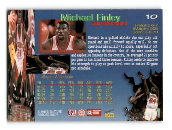 1995 Signature Rookies Draft Day #10 Michael Finley Wisconsin Badgers ...