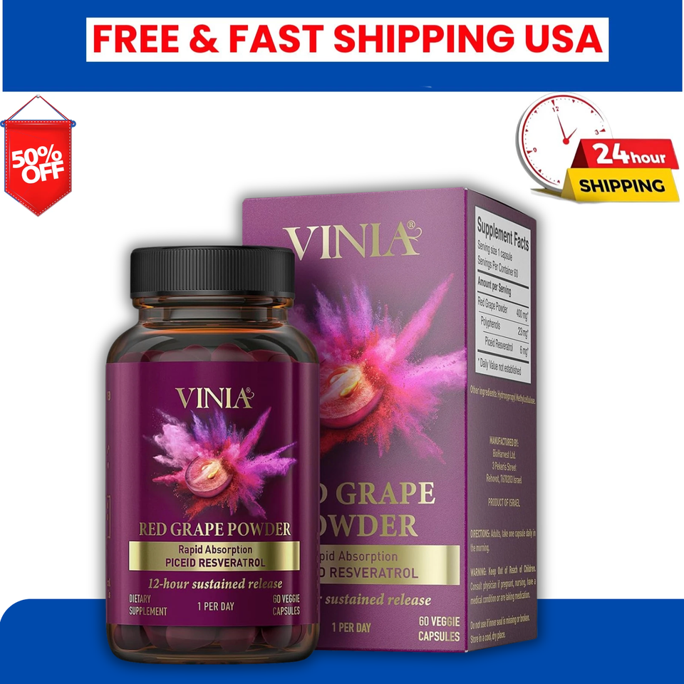Vinia Red Grape Powder Rapid Absorbtion Piceid Resveratrol 60 Veggie ...