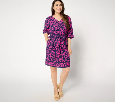 Studio Park x Amy Stran Tall Textured Cotton Dress w/ Belt Berry Tall L ...