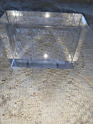 NEW YORK CITY SKYLINE Laser Etched Glass Paperweight Block Twin Towers ...