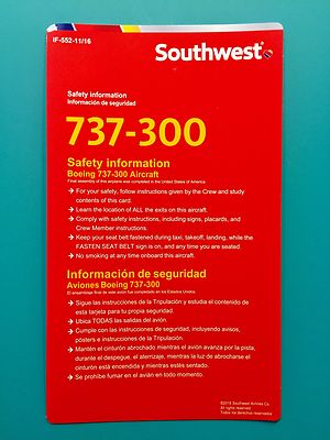 2016 SOUTHWEST AIRLINES SAFETY CARD--737-300 | eBay