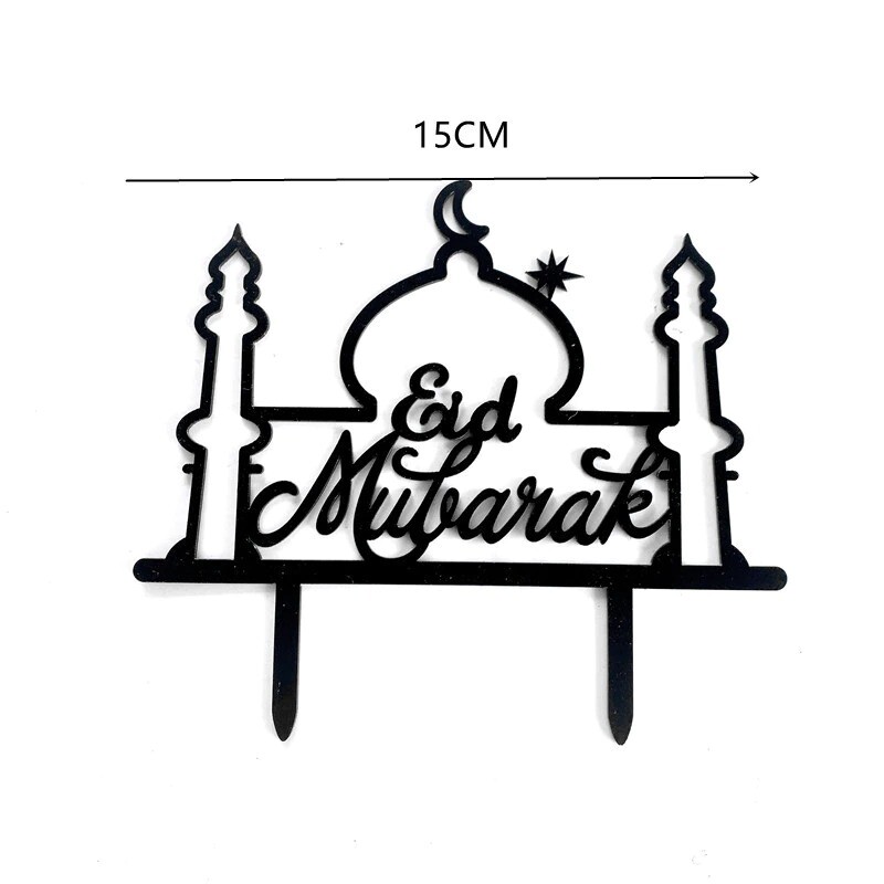 Acrylic Cake Topper Happy Eid Mubarak Ramadan Black Mosque Crescent ...