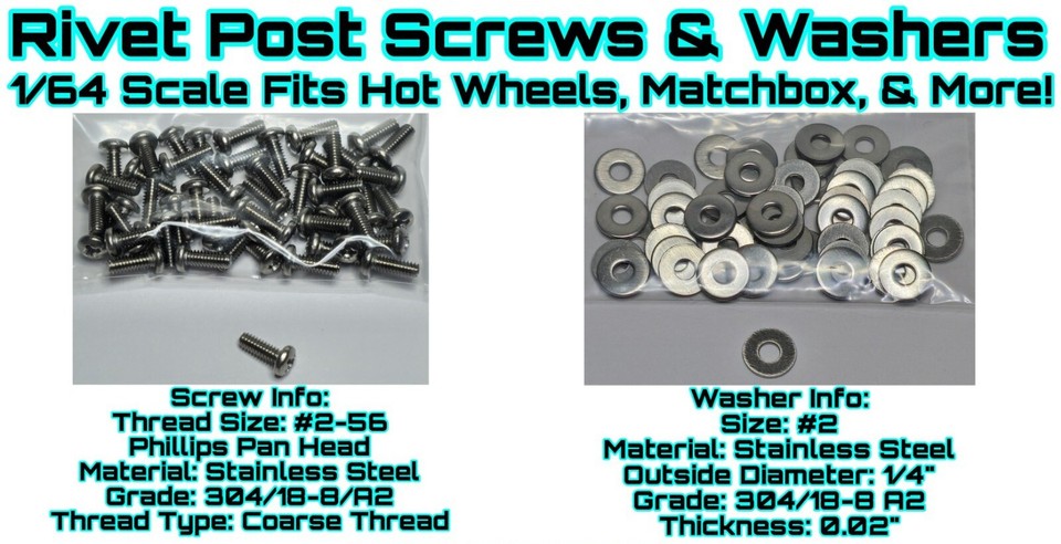 Rivet Screws FULL Kit For 1/64 Scale Custom Restoration Hot Wheel ...