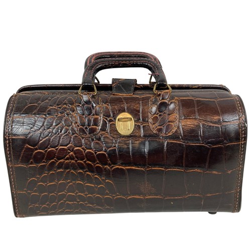 VTG Upjohn Leather Doctors Bag Case Brown Crocodile Style FLAW MISSING ...