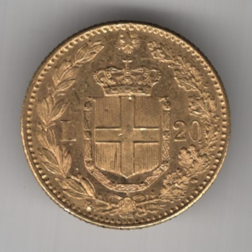 1891 TWENTY LIRE UMBERTO I .900 GOLD ITALY 6.4gr 20 ITL ITALIAN GOLD ...