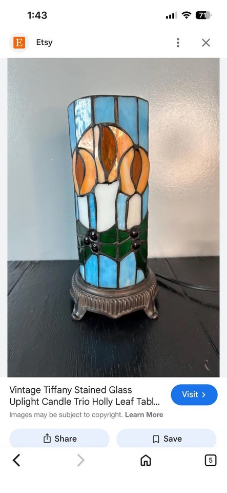 Tiffany Style Stained Glass Candles Holly Light Metal Base | eBay