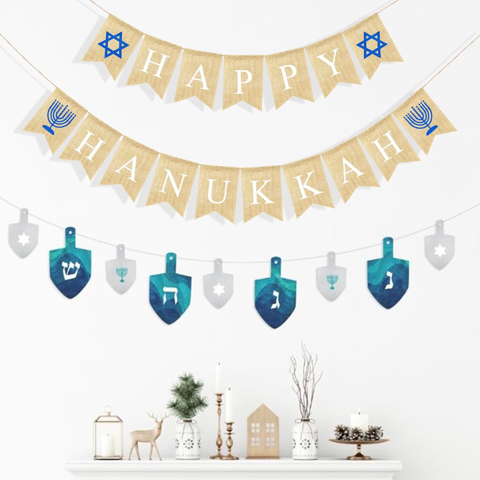 Happy Hanukkah Banner Chanukah Decorations, Garland Bunting Chanukah ...