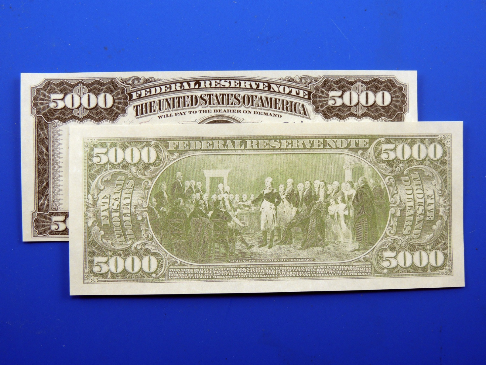 Reproduction $5,000 1918 Federal Reserve Note US Paper Money Currency ...