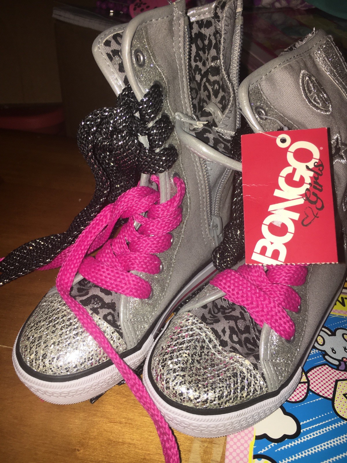 Bongo Girls Sz 8 Peace Sign Glittery Hightops + Hello Kitty Paint w ...