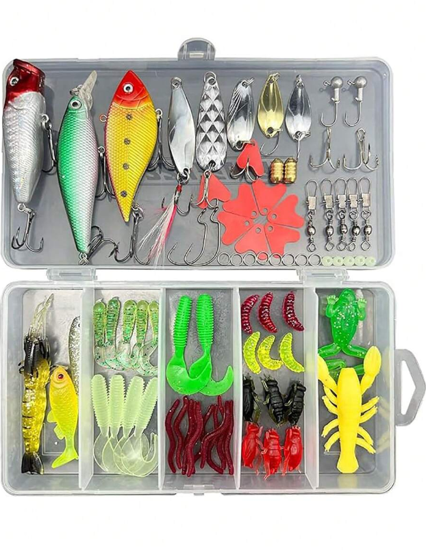 78 PCS Set Fishing Tackle Box Full Loaded Accessories Hooks Lures Baits ...