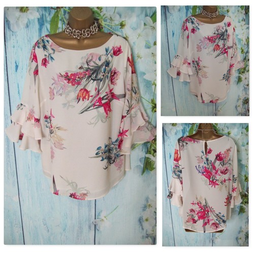 WALLIS Pink Floral Sequin Flute Sleeve Blouse Size 14 – V-Neck Occasion ...