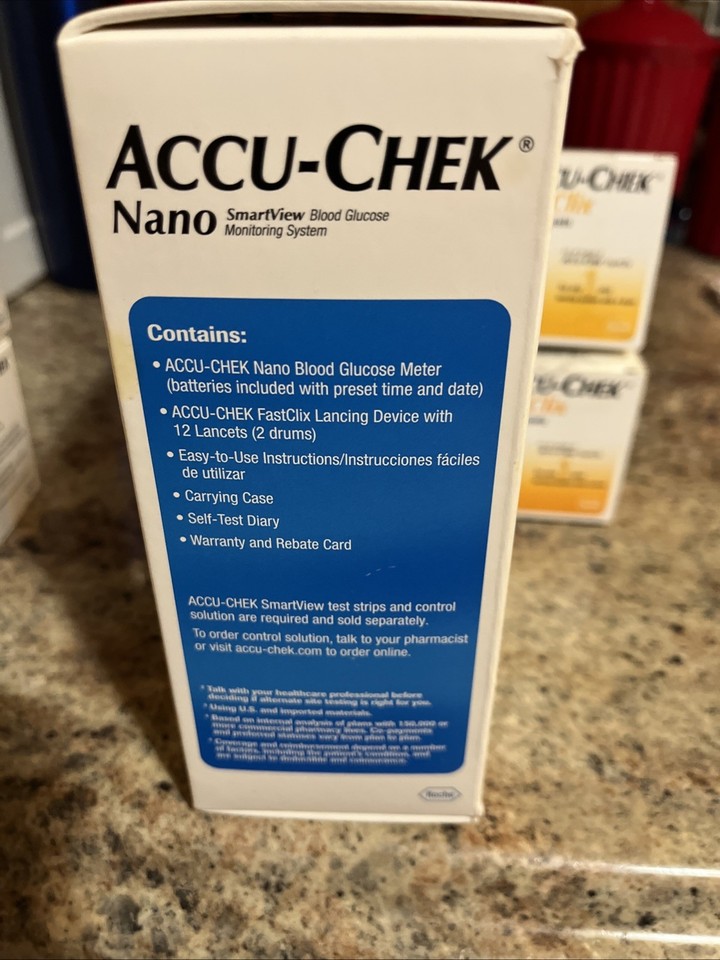 Accu-Chek Nano Glucose Meter System With 4 Boxes FastClix Lancets New ...