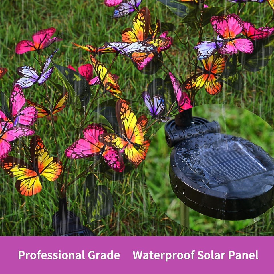 2 Pack IP65 Butterfly Solar Stake Lights Outdoor Garden landscape Lamp ...