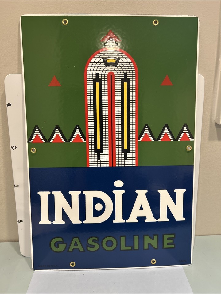 Indian Gasoline Pump Plate New Enamel Metal Gas Station Man Cave Decor ...