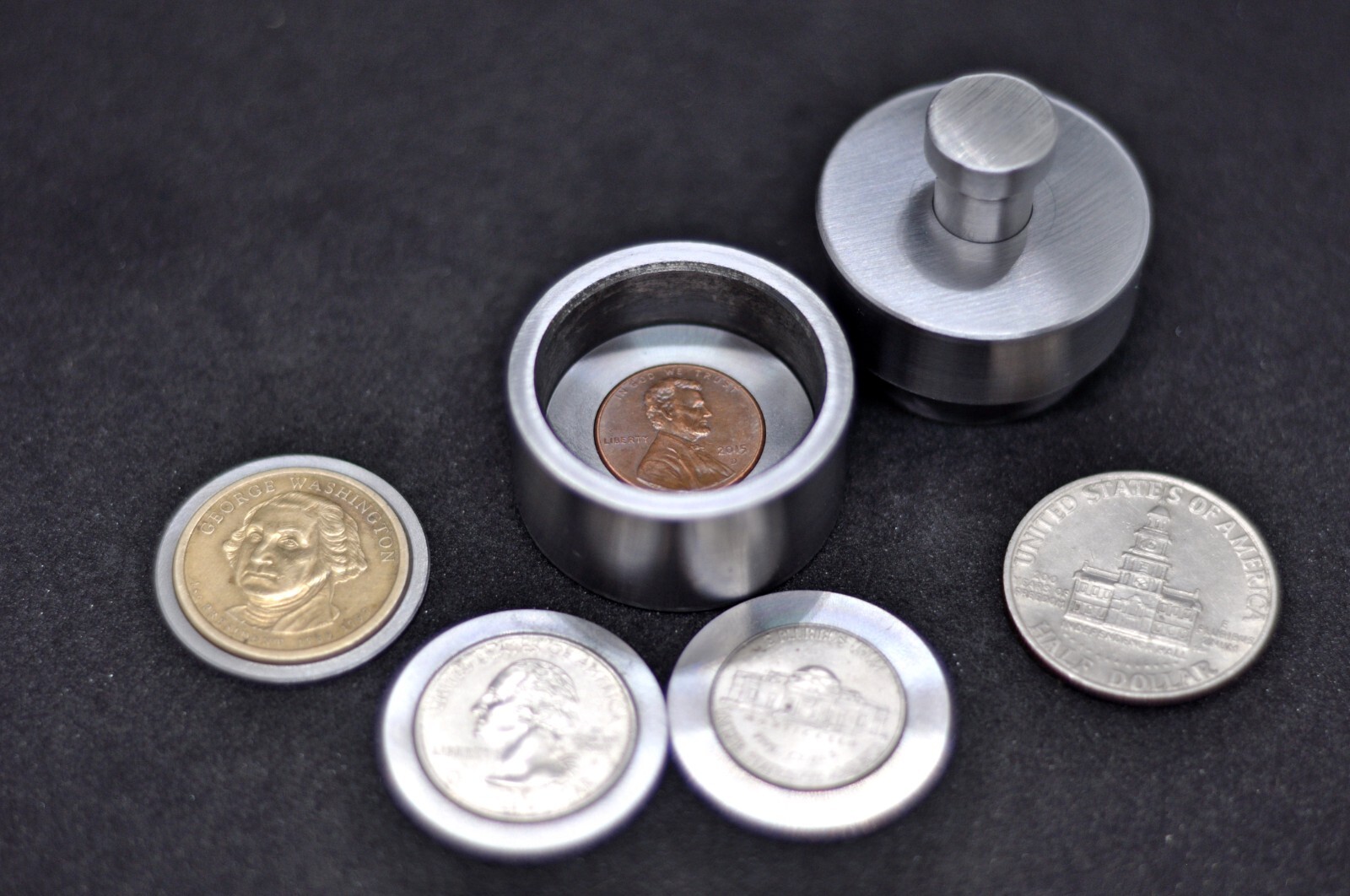 7/16" Steel Coin Ring Tool SET with SPACERS for 5 US COINS CENTER PUNCH ...