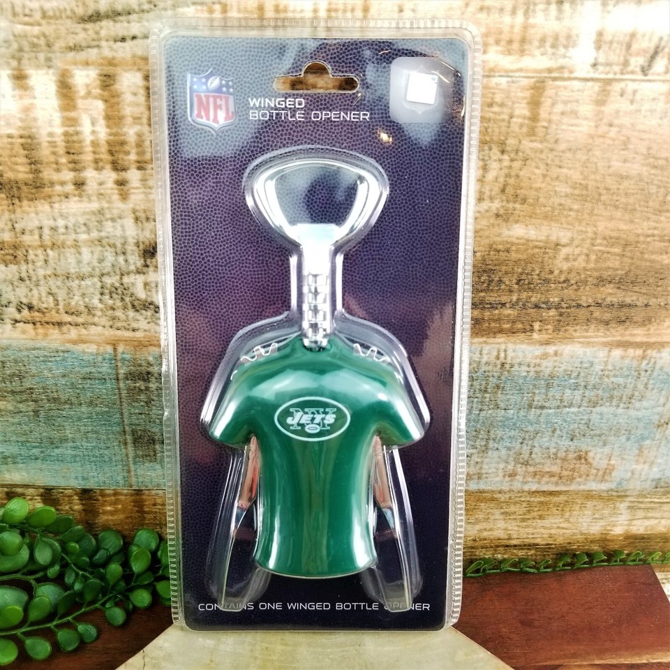 NFL Winged Wine Bottle Opener Corkscrew NY JETS Green Jersey Logo Man ...