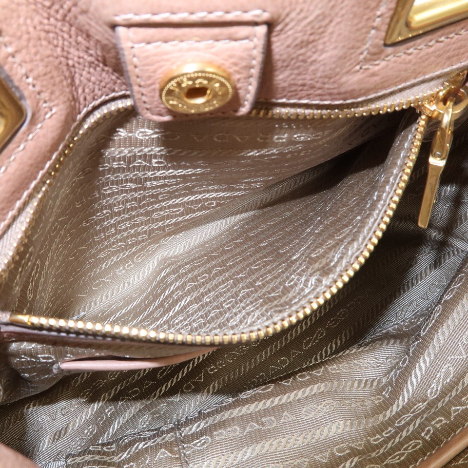 Authentic PRADA Leather Ribbon 2Way Hand Bag Shoulder Bag Beige BN2245 ...