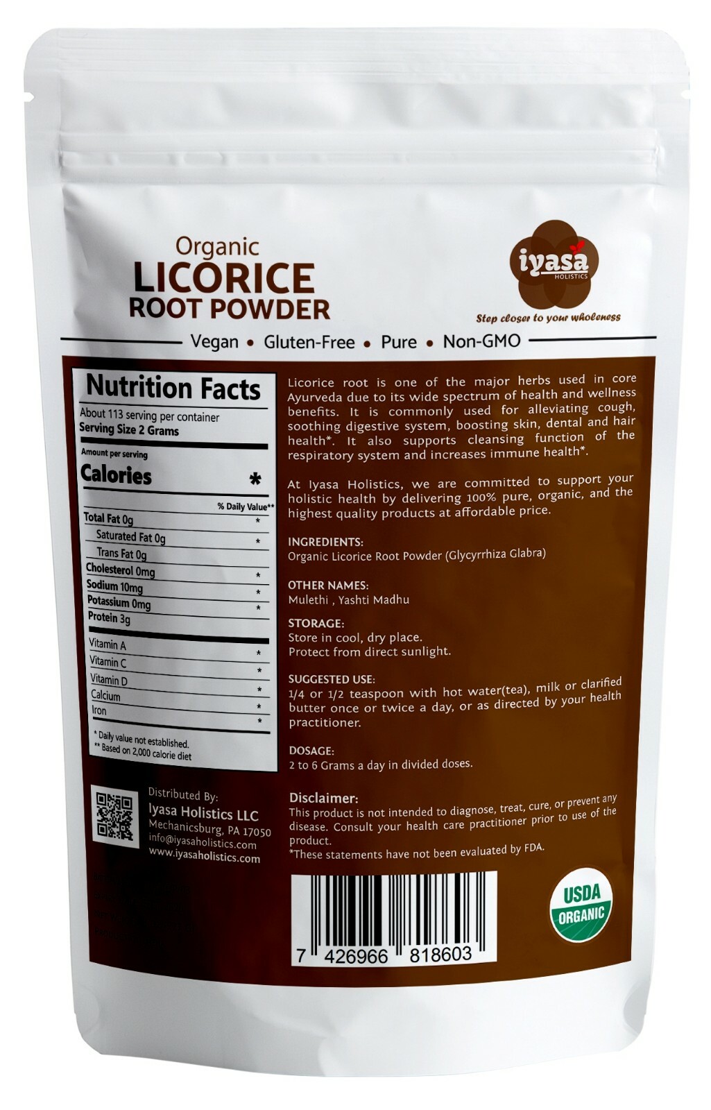 Licorice Root Powder (Liquorice) USDA certified Organic, Ships Free, 4 ...
