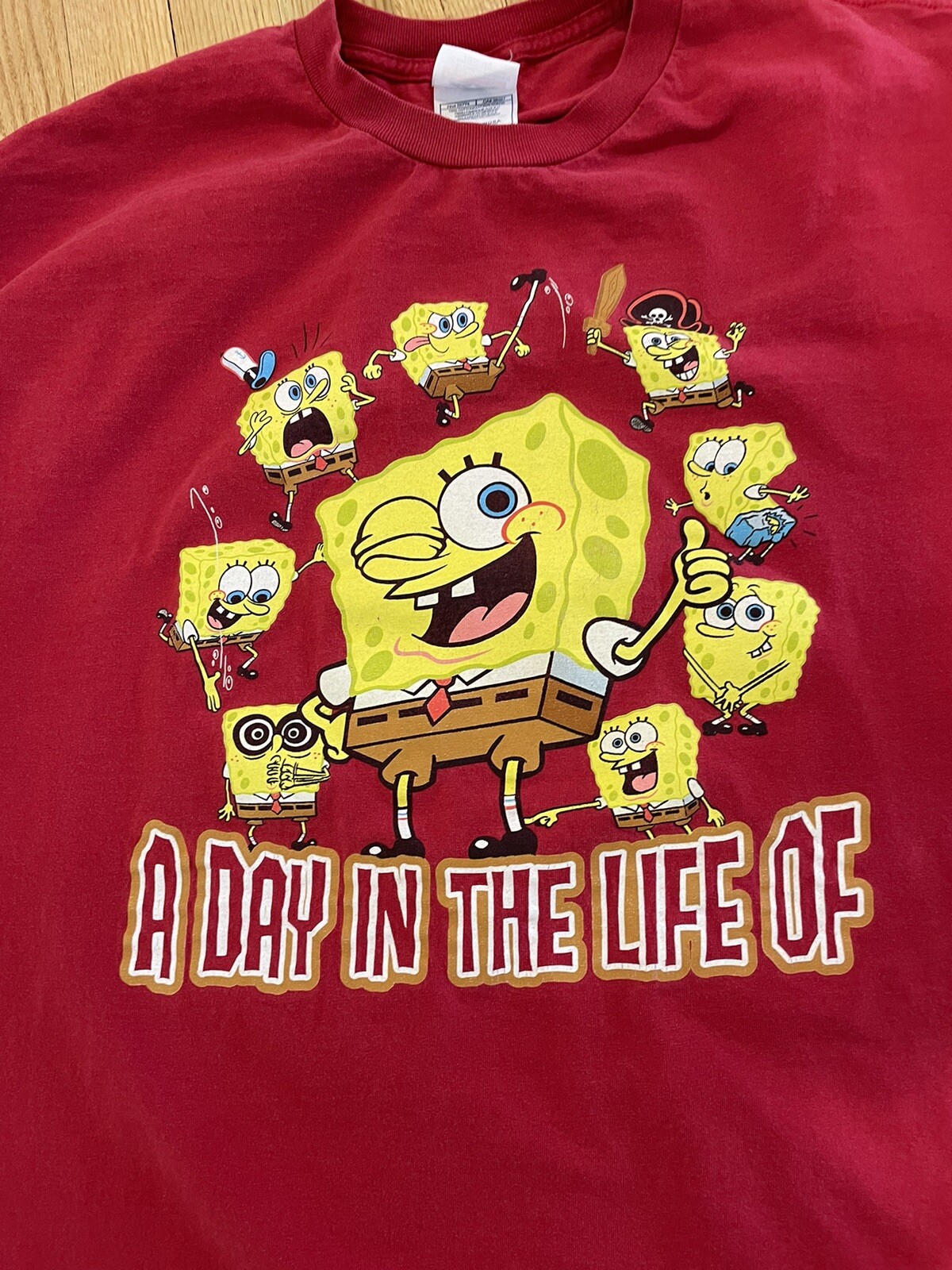 Spongebob Squarepants 1990s Vintage Red Cartoon Long… - Gem