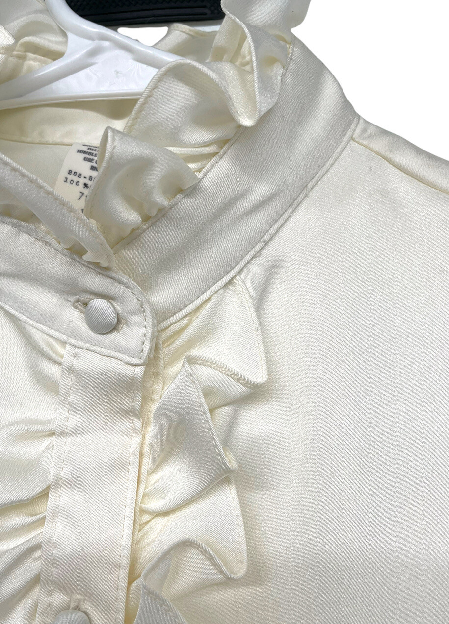 Vintage 60s 70s Satin Edwardian Blouse Shiny Ruffle B… - Gem