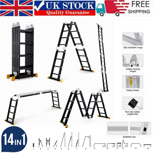 Aluminium 15.4ft Folding Step Work Extendable Ladder With Platform ...