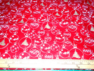 34" Metallic Trees & Ornaments on Red Christmas Fabric | eBay