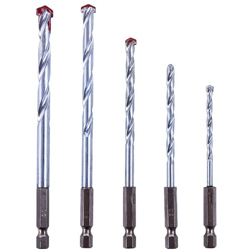 AMTECH 5pc Hex Shank Masonry Drill Bit Set 4 5 6 8 10mm for Stone Brick ...