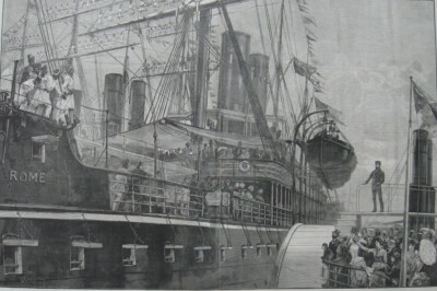 1886 Large Engraving - P.& O. Steam Ship "Rome" - London Dock Tour - W ...