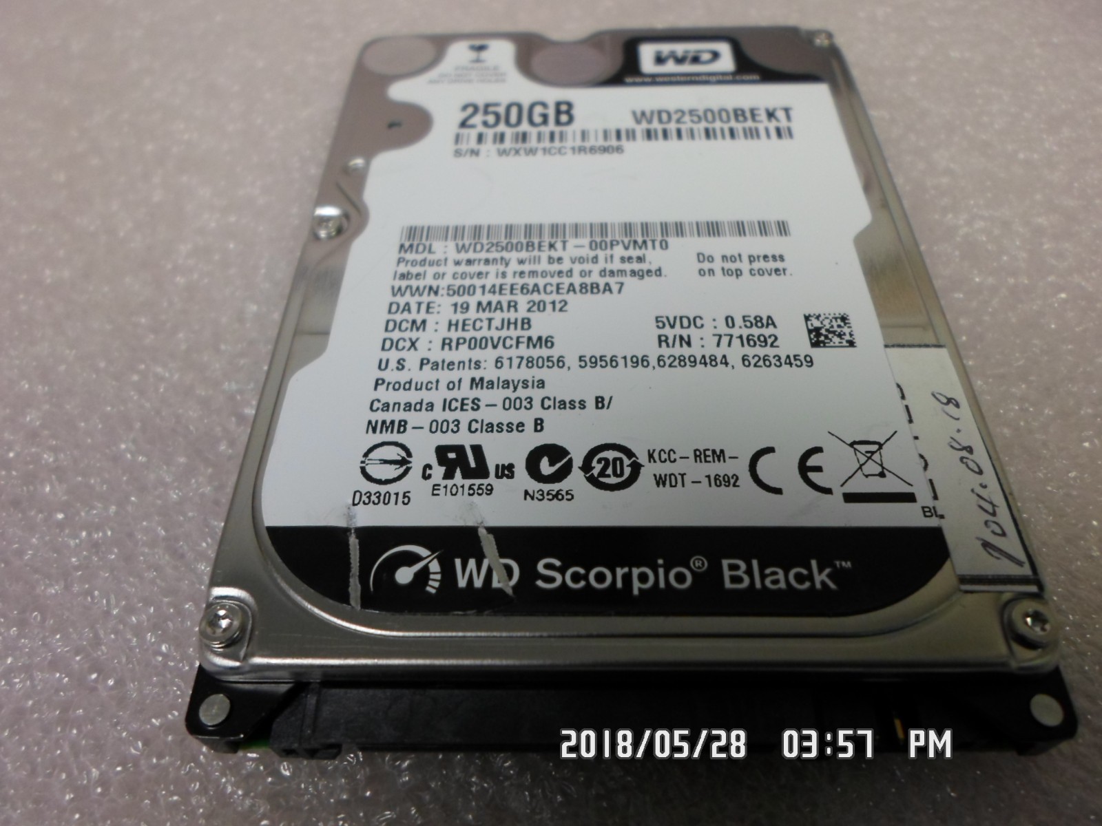 Western Digital WD2500BEKT-00PVMT0, DCM :HHCTJHB, 250GB SATA 2.5 Hard ...
