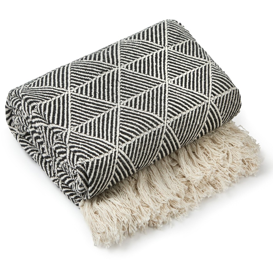Throw Blanket for Sofas Couch Bed Runner Scandi Woven Soft Cotton Zahra ...