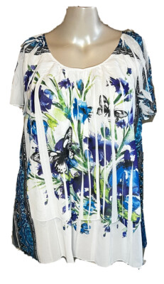CATO Woman 1X 18/20W Tunic Top Blouse Layered Flutter Sleeve Floral ...