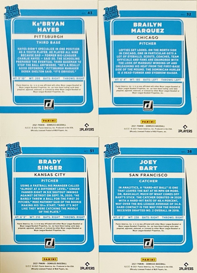 (9) Card 2021 Panini Donruss Baseball Rated Rookie RC Lot BV$🔥📈 | eBay