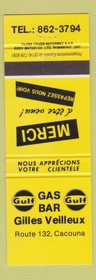 Matchbook Cover - Gulf oil gas Gilles Veilleux Cacouna QC YELLOW | eBay ...